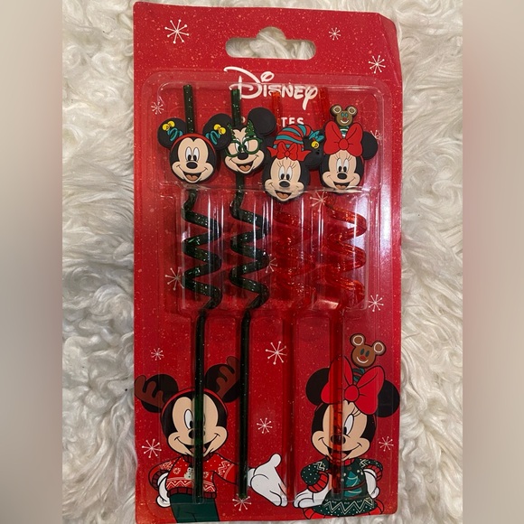 Disney | Kitchen | Disney Christmas Mickey And Minnie Mouse Straws ...